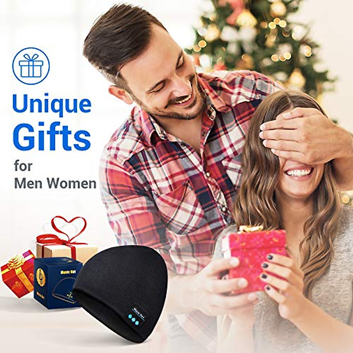 Mens Gifts Bluetooth Beanie Hat - Christmas Stocking Stuffers for Men Hats with Bluetooth Headphones, Bluetooth Winter Hat Fashion Music Beanie Birthday Gifts for Dad Women Teen Boys Girls Husband Him