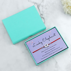 Bowisheet Good Luck Elephant Bracelet Handmade Red Cord Adjustable Bracelet With Message Card Gift for Women