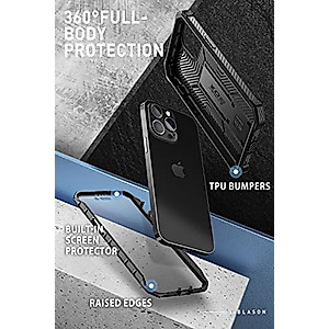 i-Blason Armorbox Designed for iPhone 14 Pro Max Case 6.7'', Full-Body Rugged Kickstand Holster Protective Bumper Case with Built-in Screen Protector (Black)