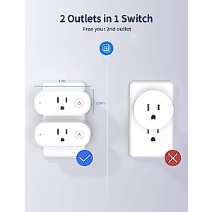 Smart Plug 15A, Smart Home WiFi Outlet, with Energy Monitoring, Works with Siri, Alexa, Google Home Nest Hub and Smartthings, No Hub Required, 2.4GHz WiFi Required(2 Pack)