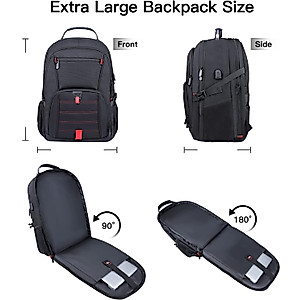 ANTERK Extra Large Backpack, Laptop Backpack, Travel Backpack, Durable TSA Water Resistant 17.3 Inch Carry on Backpack with USB Port, Anti Theft Business Computer Backpack Gifts for Men Women, Black