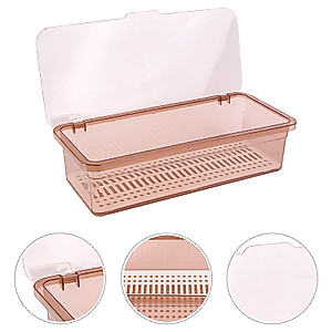 TOPBATHY Flatware Plastic Tray with Lid Kitchen Cutlery and Utensil Drawer Organizer Silverware Countertop Storage Container (Brown)