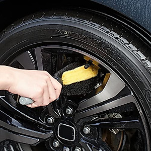 JSCARLIFE Car Wheel & Tire Brush, Wheel Cleaner Brush Kit, Car Care Brush, Deep Scrub Car Wash Brus, Car Washing Brush Multipurpose use for Tire, Motorcycle, Metal Surface