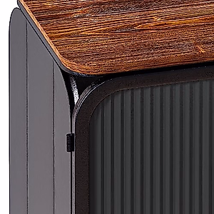 Aisurun 28.35" Modern Storage Cabinet Sideboard with 2 Glass Doors, Fir Top & 3 Storage Shelves for Entryway Living Room Home Office Dining Room, Black+Brown