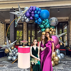 Chrome Balloon garland Arch Kit 130pcs disco party decorations with Metallic purple teal red hot pink Blue &disco ball balloons for 80s 90s birthday Galaxy prom 2024 graduation party decorations