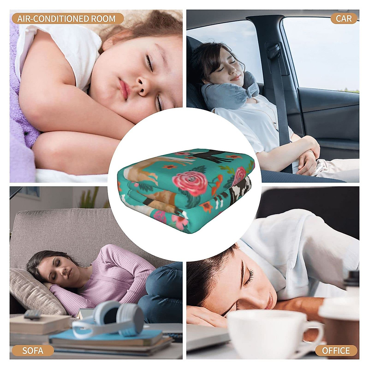 HIONHSW Horses and Flowers Hooded Blanket Anti-Pilling Flannel Wearable Blanket Hoodie-Plush Warm Blanket Throw Blankets Fit for Kids, Adults, Teens