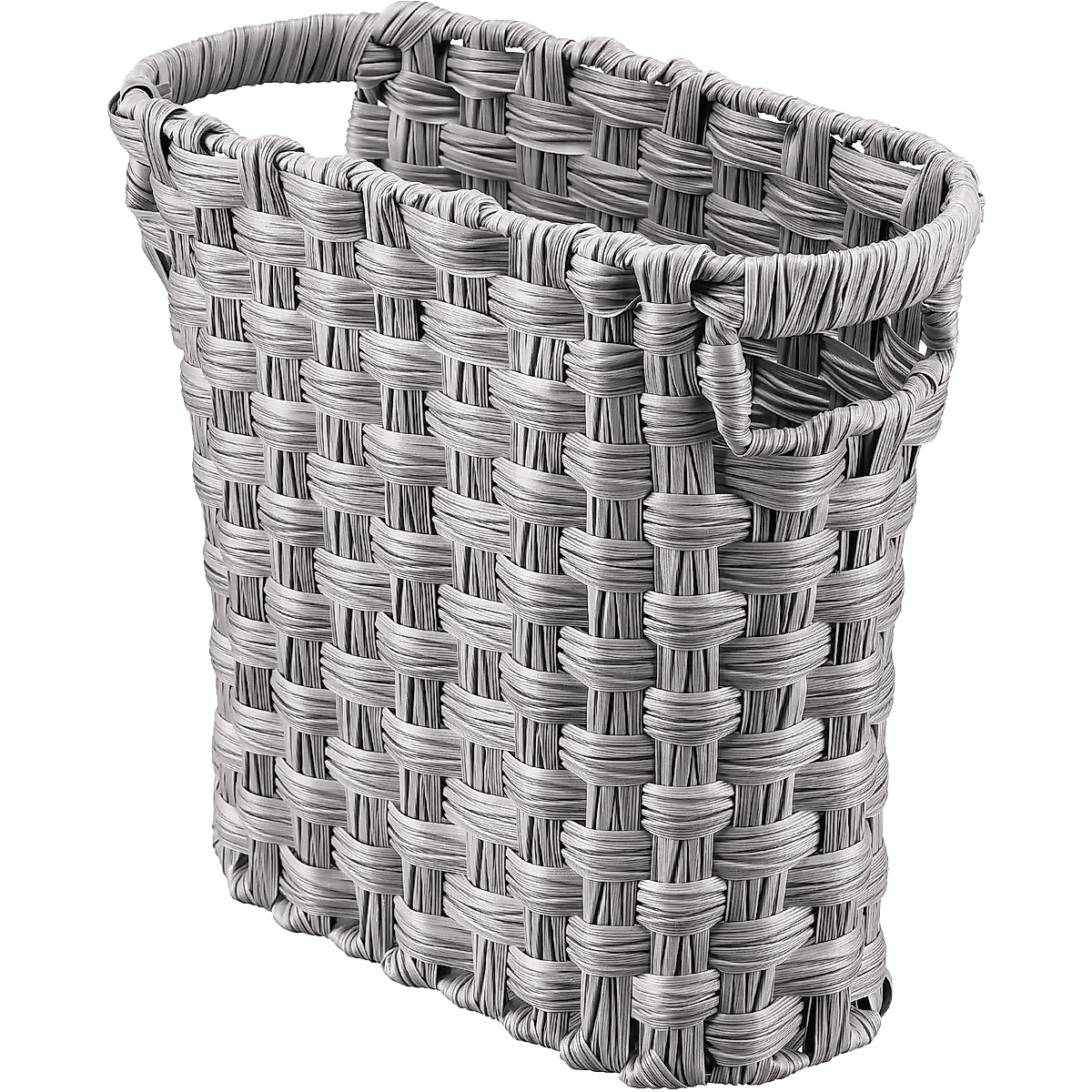 Wicker Waste Basket, Wicker Trash Can with Built-in Handles, Multifunctional Mini Wicker Basket for Home and Office, Compact Design and Durable Construction with Fine Artisanal Craftsmanship (Gray)
