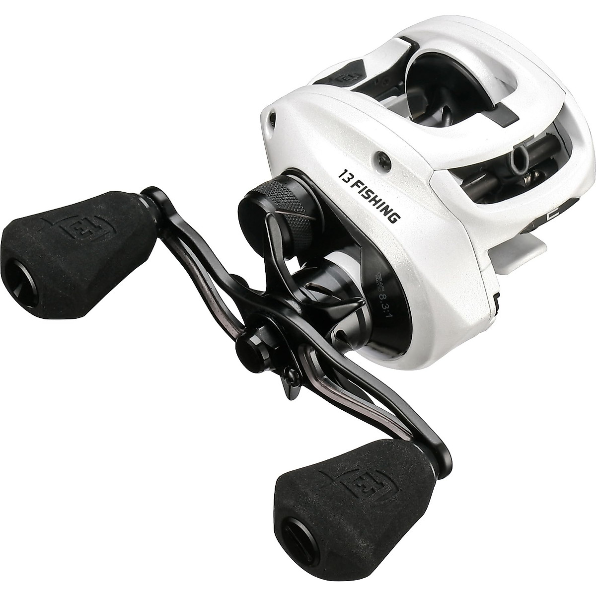 13 FISHING - Concept C2 - Low-Profile Baitcast Fishing Reel 200 Size- 8.3:1 - Right Hand Retrieve (Fresh+Salt) - C2-8.3-RH, White