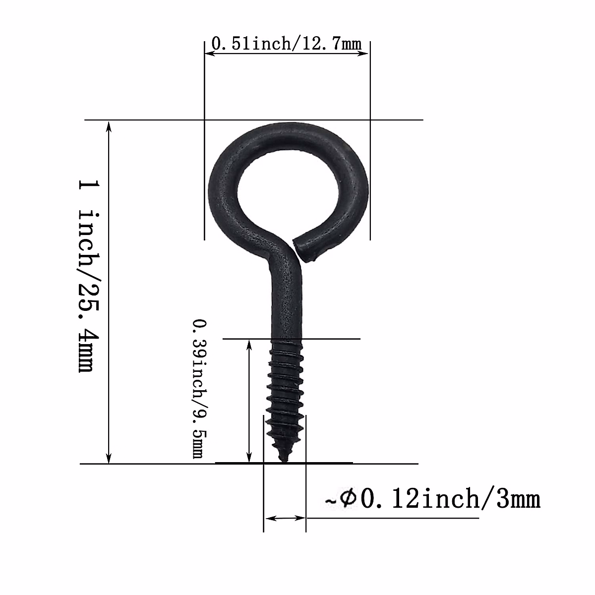 Screw Eyes, 1 Inch Metal Eye Hook, Zinc Plated Self Tapping Screw Hooks Ring, Eyelet Screws Black 120 Pcs