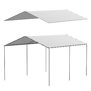 10 x 20 ft Canopy Replacement Cover for Carport, Heavy Duty Waterproof & UV Protected Garage Top Tent Shelter Tarp, Tear-Resistant Car Shed Tarpaulin Cover with 48 Ball Bungees (Cover Only)