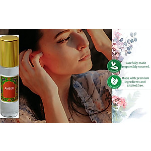 Amber Perfume Oil Roll-On - Alcohol Free Perfumes for Women and Men by Nemat Fragrances, 10 ml / 0.33 fl Oz, Package may vary