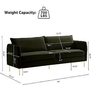 Hdxdkog 85" Velvet Sofas Couches for Living Room, Modern Sofas & couches with Ergonomic Design Backrest and Thickened Cushion, 3-Seat Sofa, Load Capacity 800 LBS (Green, Loveseat Sofa)