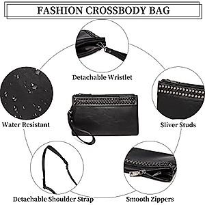 VASCHY Wristlet Clutch Purses, SAC Large Studs Soft Faux Leather Crossbody Evening Clutch Wallet for Women Black