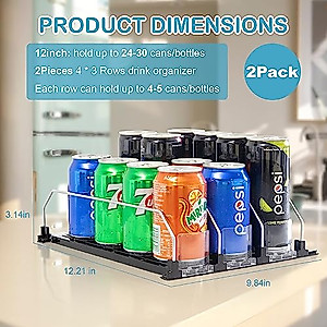 2PACK Drink Organizer for Fridge, 6 Rows Large Capacity Self-Pushing Soda Can Organizer for Refrigerator, Soda Can Dispenser Can Storage Organizer Pantry Vending Machine (12 Inches - 6 Rows, Clear)