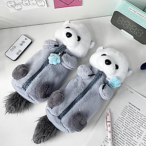 Otter Pencil Pouch, 3D Plush Animal Pencil Case, Large Capacity Plush Stationery Storage Bag Soft Plush Stationery Bag (1, Sea otter pencil bag)