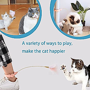 NELJIBEHU Cat Collar Funny Cat Stick,Interactive Cat Feather Toys with Bell,Pink Spring Cat Teaser Stick Toy , Used for Cat Indoor Play, Suitable for Old Kittens and Kittens to Exercise