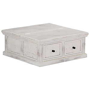 QJBSAVVA Coffee Table White 27.6"x27.6"x11.8" Solid Mango Wood,Entrance Table Tray Tables Center Table Low Table Suitable for Meeting Rooms, Reception Rooms, Offices