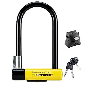 Kryptonite New York Standard Bike U-Lock, Heavy Duty Anti-Theft Bicycle U Lock Sold Secure Gold, 16mm Shackle with Mounting Bracket and Keys, Ultimate Security Lock for Bicycles E-Bikes Scooters