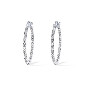 PAVOI 14K Gold Plated 925 Sterling Silver Post Cubic Zirconia Hoop Earrings | Large White Gold Hoops