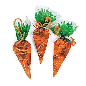 Cellophane Carrot Shaped Bags (12 Pack) Easter Party Supplies
