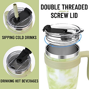 Zukro 40 oz Tumbler with Handle and Straw, Double Wall Stainless Steel Insulated Cup with Screw on 2-in-1 Flip Cap Lid, 100% Leak Proof, Keeps Drinks Cold 24 Hours, Dishwasher Safe - Peach Tie Dye