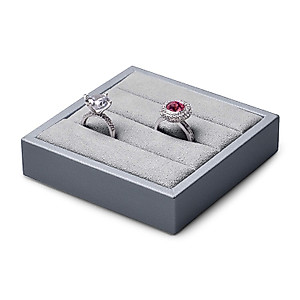 Oirlv Premium Leather Ring Display Stand Small Ring Tray Showcase Jewelry Display Rings Holder Home Organizer(Light Grey)