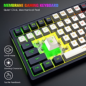 Wired RGB Gaming Keyboard and Mouse Combo with Multi Rainbow LED Backlight Ergonomic 96Key Layout 26Key Anti-ghosting Mechanical Feel Adjustable 3600DPI Mice Mouse Pad for PC Mac Gamer Typists(White)