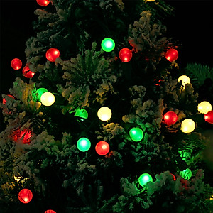 KAiSnova 70 Led Christmas Lights Outdoor Decorations 19FT Red Green White String Light with Pearlized Glass Bulbs ETL Certified Globe String Lights for Patio Backyard Deck Tree and Halloween Party