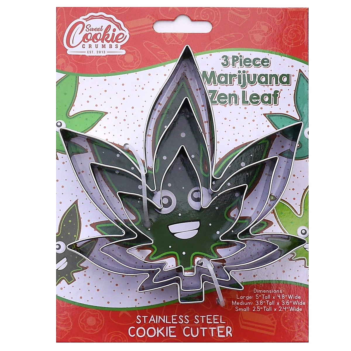 Zen Marijuana Leaf Shaped Cookie Cutter - 3 Piece Set, Premium Food-Grade Stainless Steel, Dishwasher Safe
