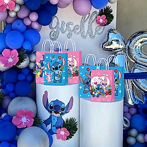 KULINAN 20 PCS Stitch Kraft Paper Gift Bags with Handles, Stitch Party Favor Bags Party Goodie Bags for Birthday Party Decorations