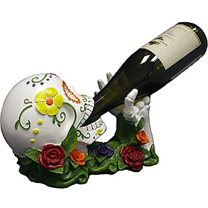 World of Wonders Sugar Skull Day of The Dead Decorative Wine Bottle Holder | Dia de Los Muertos Decorations and Tabletop Halloween Decorations | Skull Decor for Home - 11"