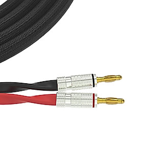 ChromaLeaf Canare 4S11 Bi-Wire Professional Audio Speaker Cable | 2 Bananas to 4 Bananas | Black Techflex | Premium Gold Plated Banana Plugs | 8 Feet | Assembled in The USA
