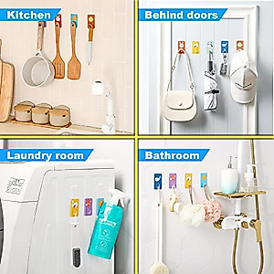 Hamoer Self-Adhesive Wall Hooks for Bathroom Kitchen Laundry Waterproof Non-Rust Color Pattern Home Improvement Sticky Hook 8Pack, Multicolor
