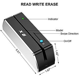 X6 BT Bluetooth Magnetic VIP Card Reader Writer USB 3 Tracks Swipe Encoder [Upgraded Version]