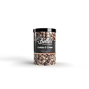 Belles Gourmet Popcorn Gift Canister: Cookies & Cream Popcorn Tub from USA Grown Non GMO popcorn kernels for Premium Flavored Popcorn Gourmet, Perfectly Popped Popcorn Snacks Movie Night Popcorn 12 oz