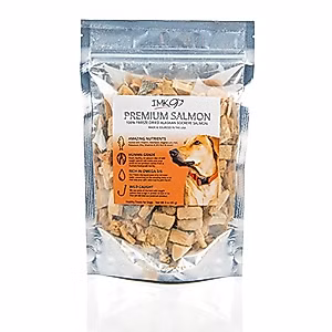 IMK9 Freeze Dried Salmon Dog Treats – High Value Training, High Protein, Natural Omega 3-6 Fish Oil – Wild Caught – 100% Pure Fish with Skin – Single Ingredient, Gluten, Grain Free – Made in The USA