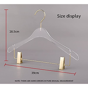 Nisorpa Acrylic Hangers with Clips, 10 Pack Clear Plastic Hangers Non-Slip with Golden Chrome Steel Hook, Clothes Hangers Space Saving Hanger for Dresses Suit Jacket Sweater Blouse