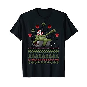 Santa Ugly Christmas Theme Graphic Military Armored Toy Tank T-Shirt