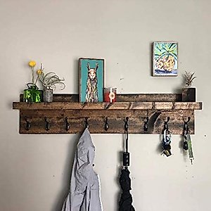 Coat Rack with Shelf Wall Mounted with Storage (Choose your Length) Towel Rack Entryway Organizer Key Hooks (48"L (11 hooks))