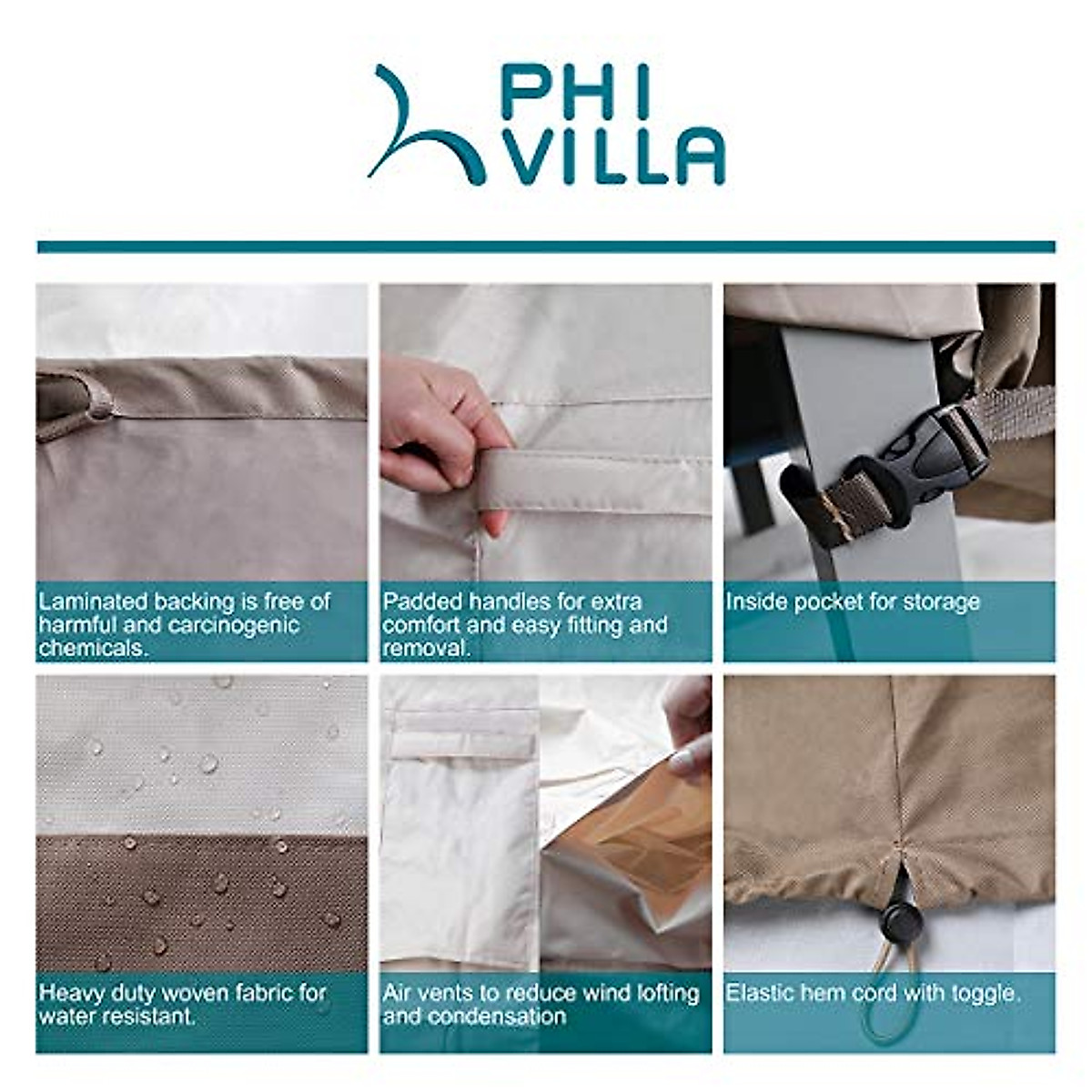 PHI VILLA 77" L x 34" W x31 H Outdoor Loveseat Cover,Patio Bench Cover Waterproof for Loveseat, Bench, Sofa, Medium