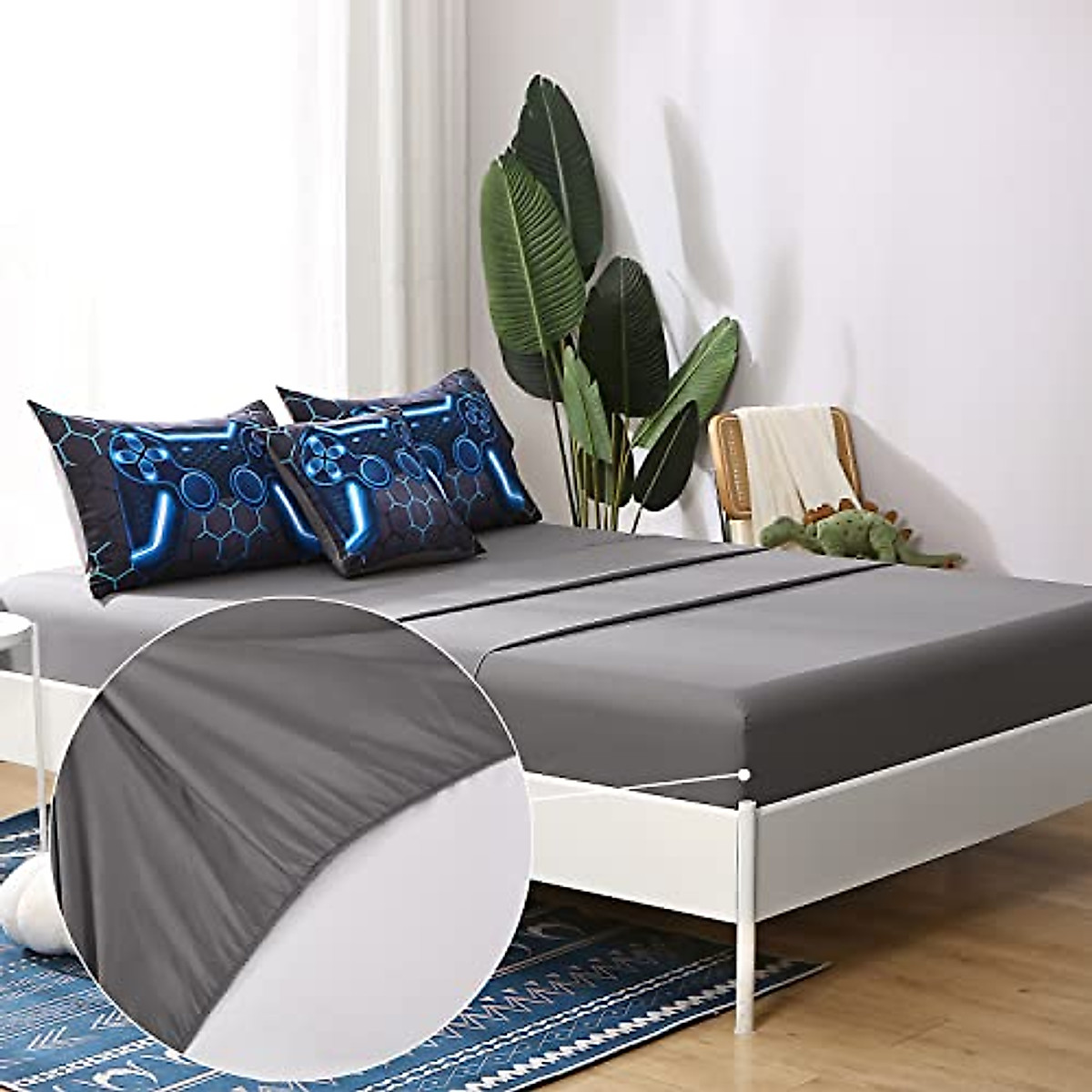 JQinHome Full Gamer Comforter Set,6 Piece Bed in A Bag 3D Video Game Bedding -All Season Down Alternative Gamer Bedding Sets - (Blue Game Controller)