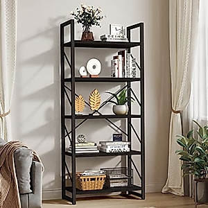 YITAHOME 5 Tiers Bookshelf, Artsy Modern Bookcase, Book Rack, Storage Rack Shelves Books Holder Organizer for Books/Movies in Living Room/Home/Office - Black
