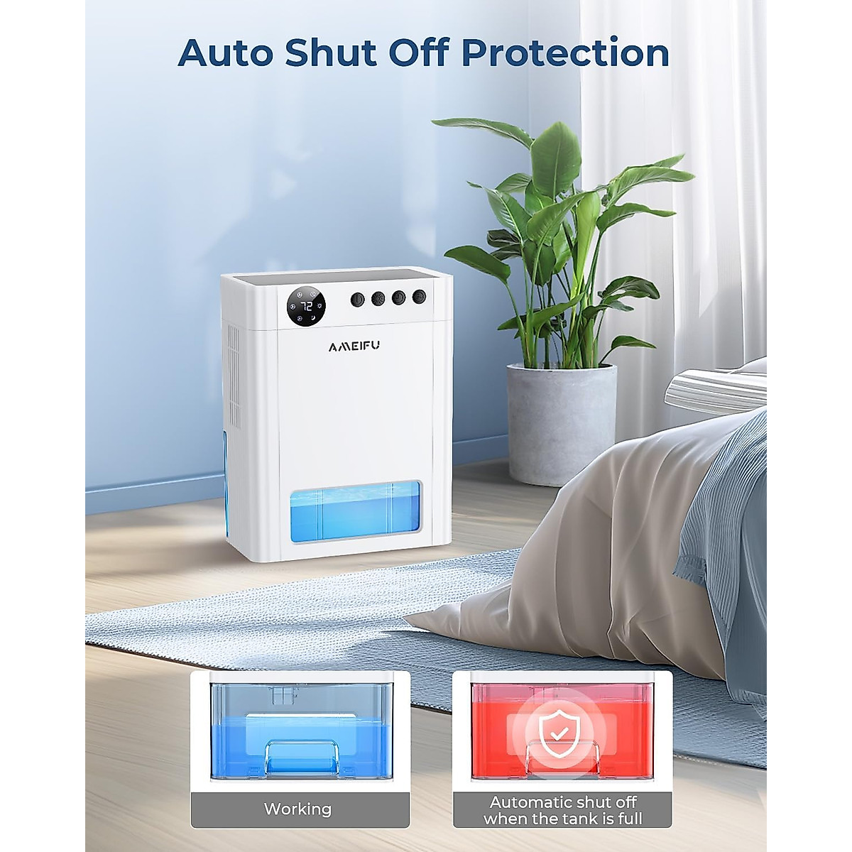 Dehumidifier, AMEIFU 1000 Sq. Ft Dehumidifier for Basement with 135 OZ Water Tank, Quiet Dehumidifier for Bathroom Bedroom Home Room RV Closet with Auto Shut Off 7 Colors LED Light