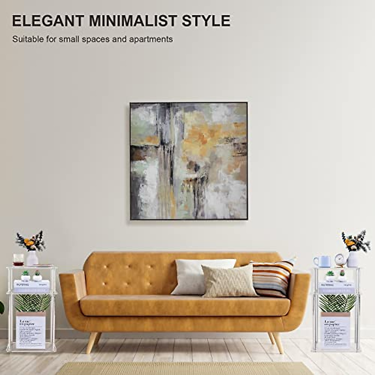 HMYHUM Small Acrylic Side Tables for Small Spaces, 14" L x 11.5" W x 23.2" H, Small Nightstand/Bedside Table Set of 2, Home Accent End Table for Living Room, Bedroom, 3-Tier, Clear