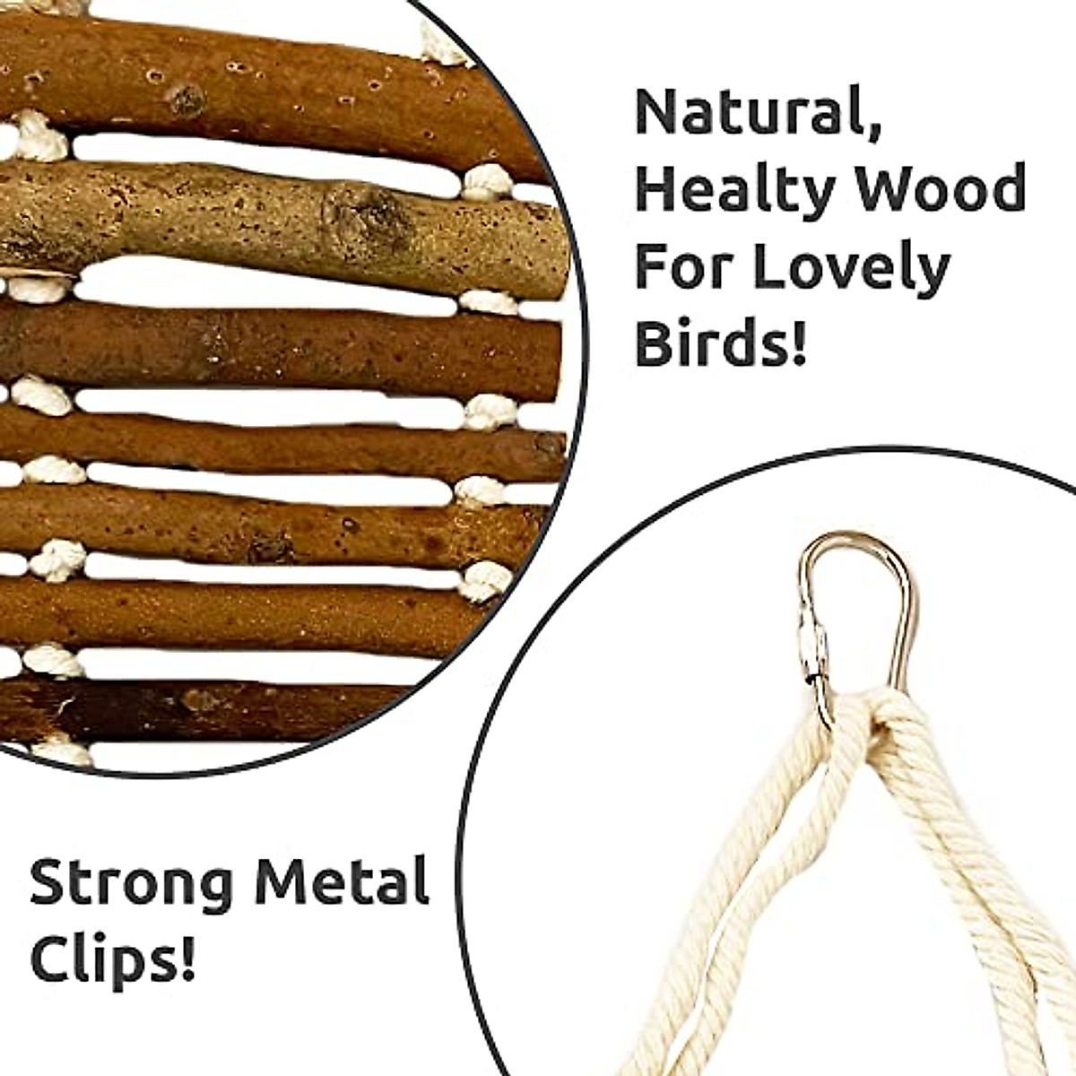 SIMENA Bird Cage Ladder, Parrot Bridge Made of Natural Wood and Rope, Interactive Bird Toy for Small and Medium Sized Birds and Parrots Like Parakeets, Cockatiels, Amazon Parrots, Conures and etc.
