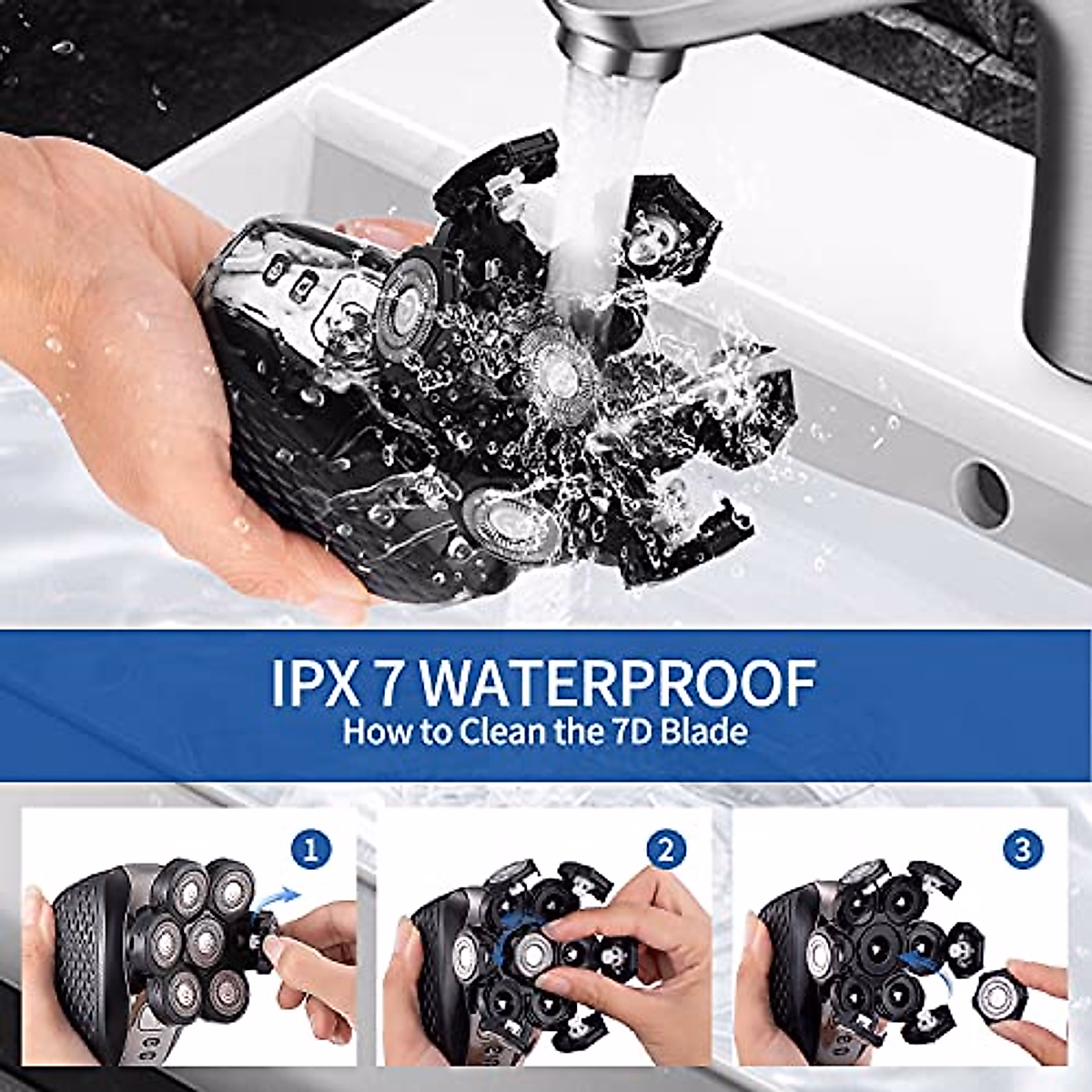 Roziaplus 7D Head Shavers for Bald Men 5 in 1 Waterproof Electric Razor for Men Bald Head Shaver Cordless Mens Electric Shavers Trimmer Wet Dry Shave Balding Clippers Rechargeable Rotary Shaver