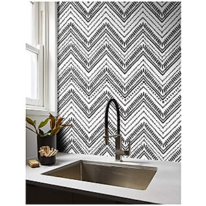 HAOKHOME Black and White Wallpaper Boho Geometric Self Adhesive Textured Wall Paper Modern for Bathroom Decor e 17.7in x 9.8ft