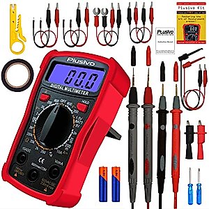 Digital Multimeter 2000 Counts Voltmeter Measures AC DC Voltage, Resistance, Current, Continuity, Diode Multi Tester with Probes, Test Clips, Dupont Wires, Crocodile Clips, Wire Stripper from Plusivo