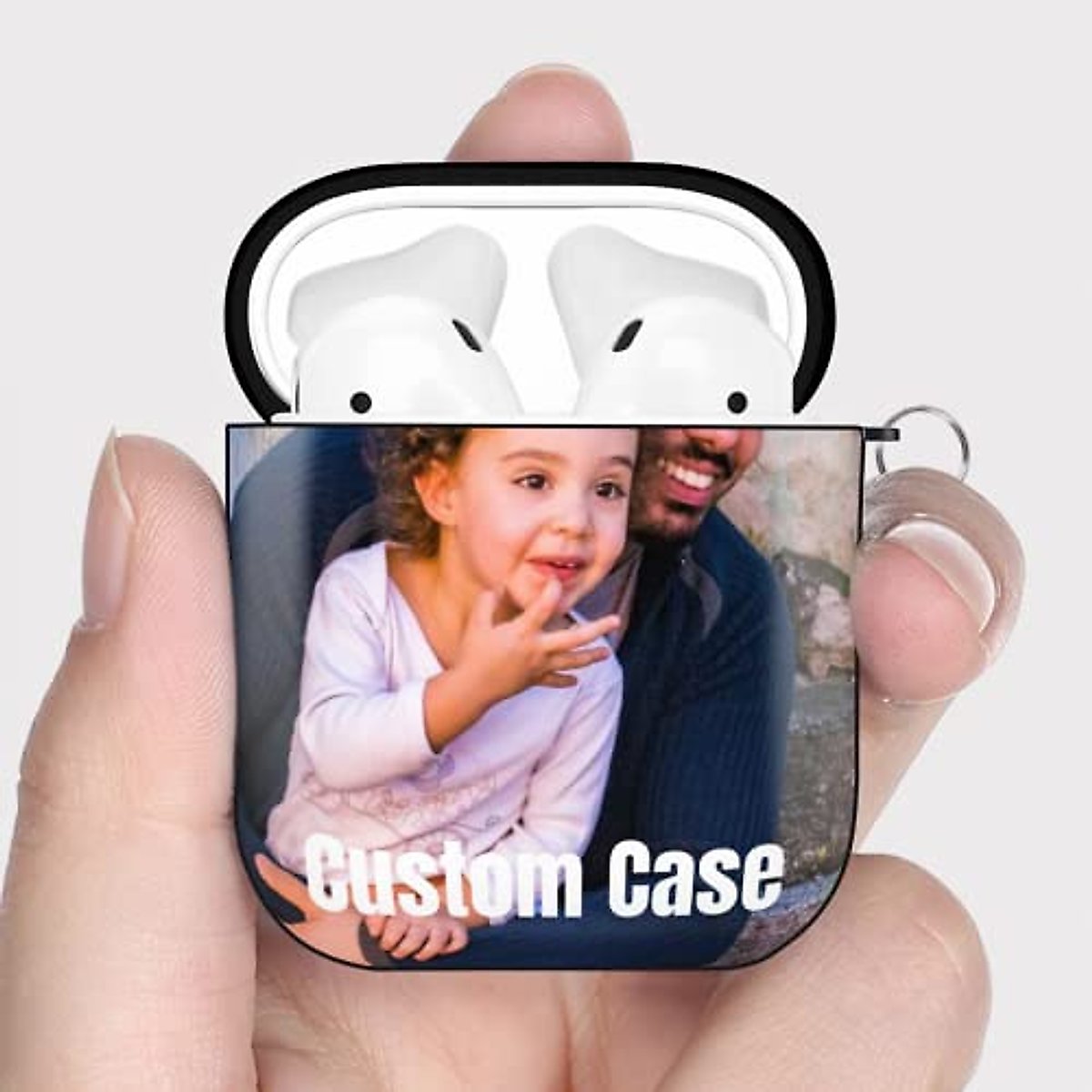 Personalized Airpod Case for Apple AirPods 1 & 2 Gerneration with Keychain, Custom Airpods Case Cover with Your Name & Photo for Men and Women