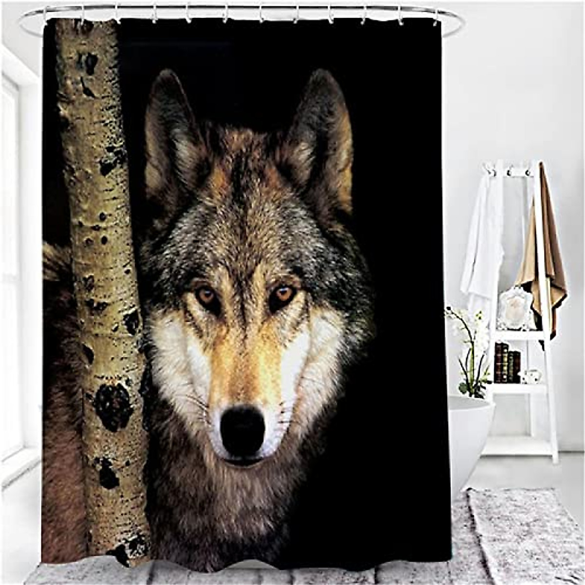 Wolf Shower Curtain 3D Printed, Animal 4Pcs Bathroom Decor Set, with Non-Slip Rug, Toilet Lid Cover and Bath Mat, Durable Waterproof Bath Curtain with 12 Hooks-72" X 78"